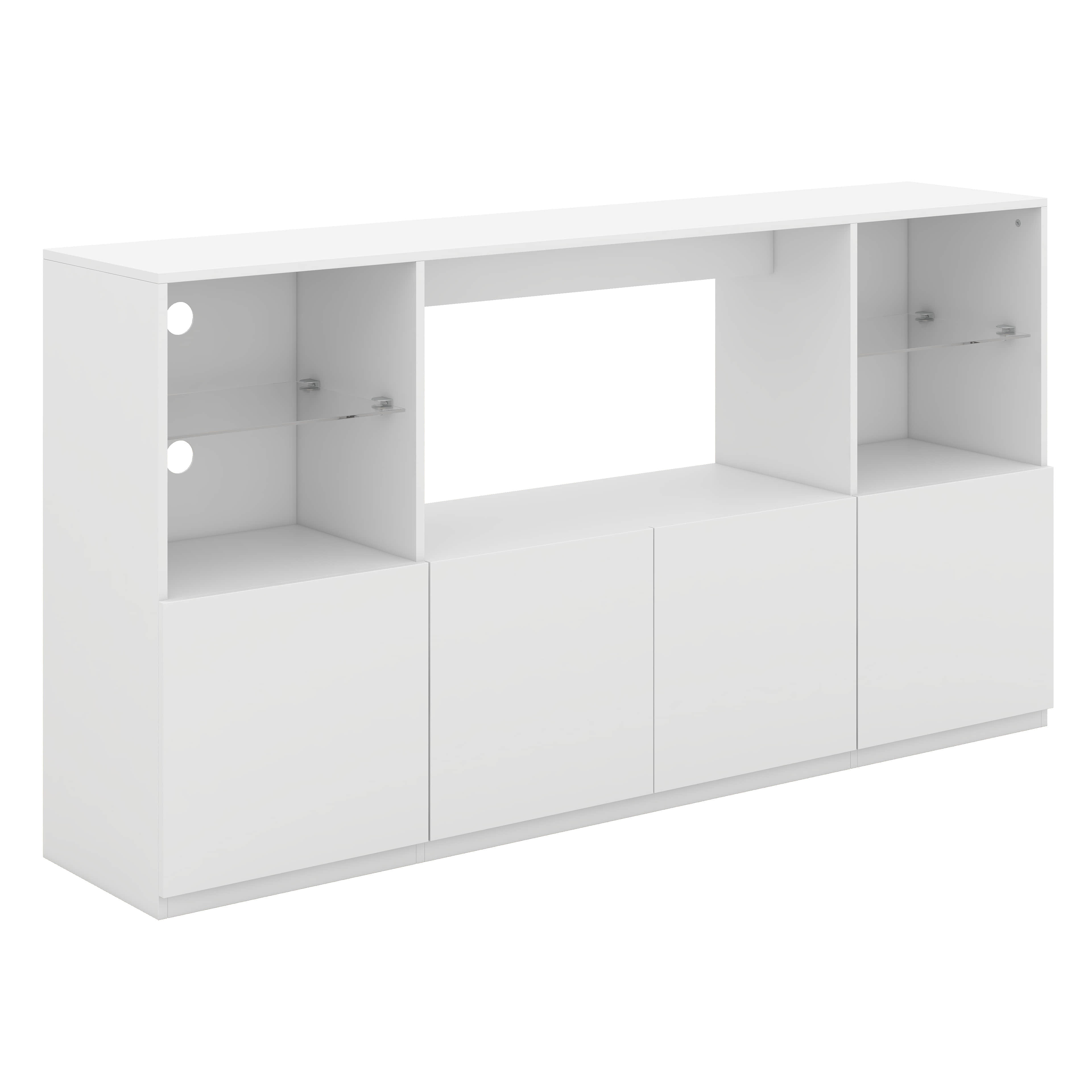 Ivy Bronx 67" High Gloss TV Stand With LED Lights, Sideboard W/Large Storage Cabinet, Media ...